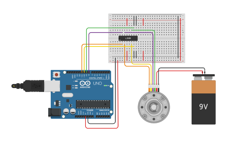 Circuit design Motor paso a paso - Tinkercad