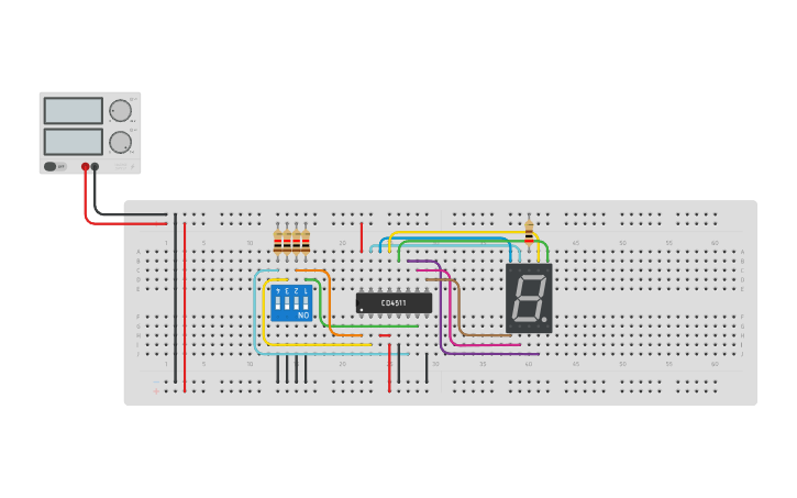 Circuit design Funcionamiento Decodificador BCD/7 - Tinkercad