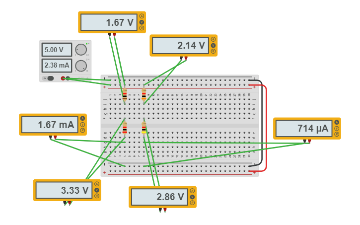 Circuit Design Parallel With Two Loops And Four Resistors Tinkercad