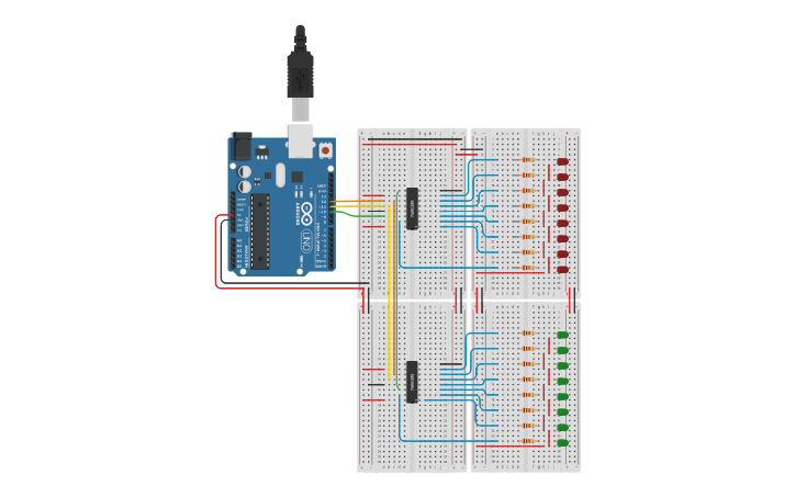 Circuit design 74HC595 - Cascade - Tinkercad
