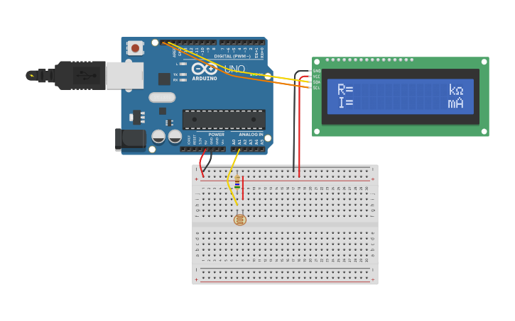 Circuit design LDR com LCD - Tinkercad