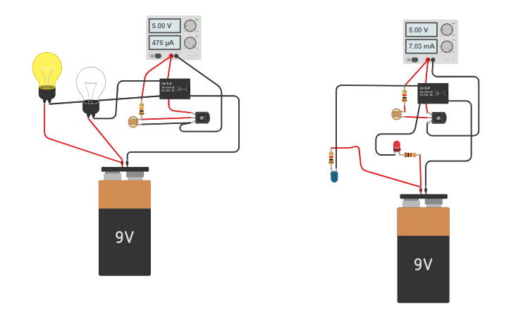Circuit Design ფოტო რელე გარე განათება Tinkercad