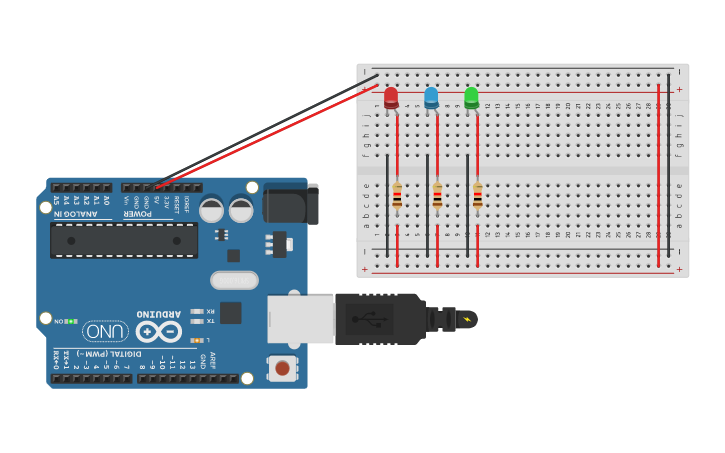Circuit Design 3 Leds With Breadboard Using Arduino Tinkercad 7744