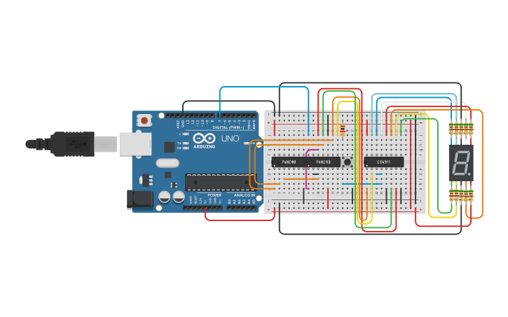 Circuit design Arduino(CLock) +And gate +Counter +7Decoder +7display ...