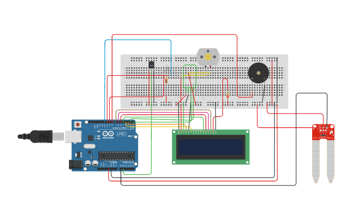 Circuit design Smart Irrigation system - Tinkercad