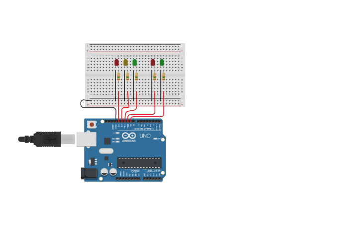 Circuit design Semáforo trânsito e pedestre - Tinkercad