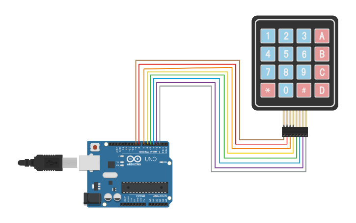 Circuit design Teclado Keypad 4x4 y simple control de acceso con clave | Tinkercad