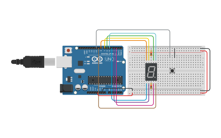 Circuit design 7 segment counter - Tinkercad