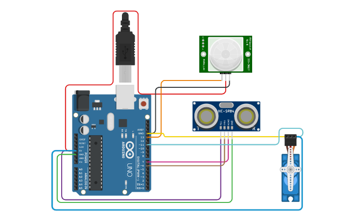 Circuit design # Smart dustbin by Musa with help of ardino!! | Tinkercad