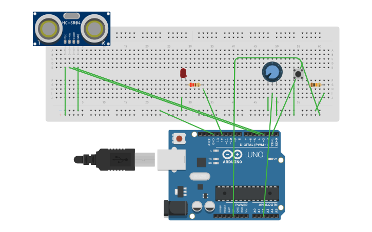 Circuit design ultrasonic sensor - Tinkercad