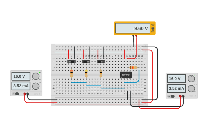 Circuit design Circuito conversor digital analógico com amplificador operac. - Tinkercad