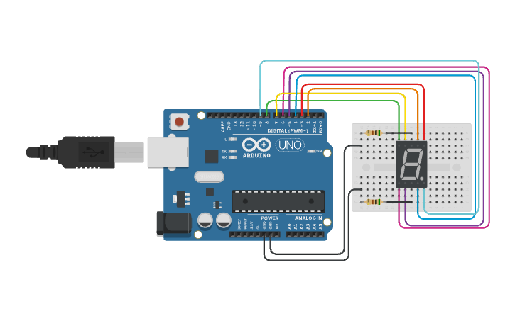 Circuit design 7-SEQUENCE DISPLAY UP-DOWN - Tinkercad