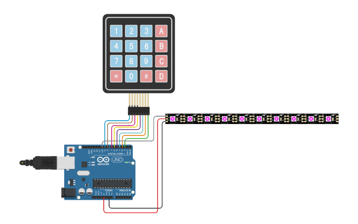 Circuit design Switch WS2812 with 4x4 Keypad | Tinkercad