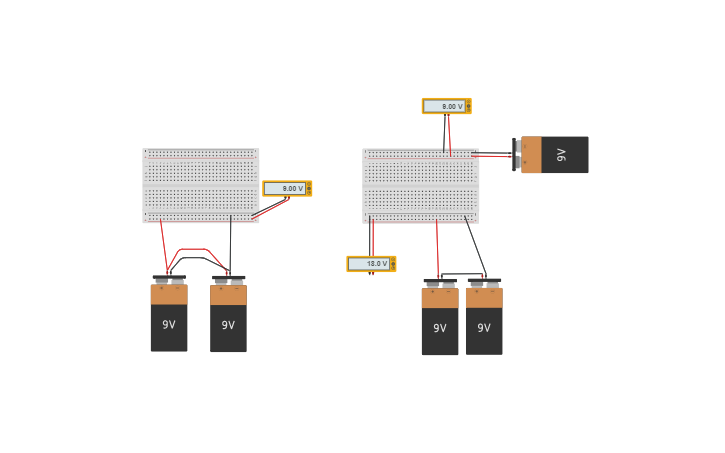 Circuit design PARALLEL VS SERIES BATTERY CONNECTIONS - Tinkercad