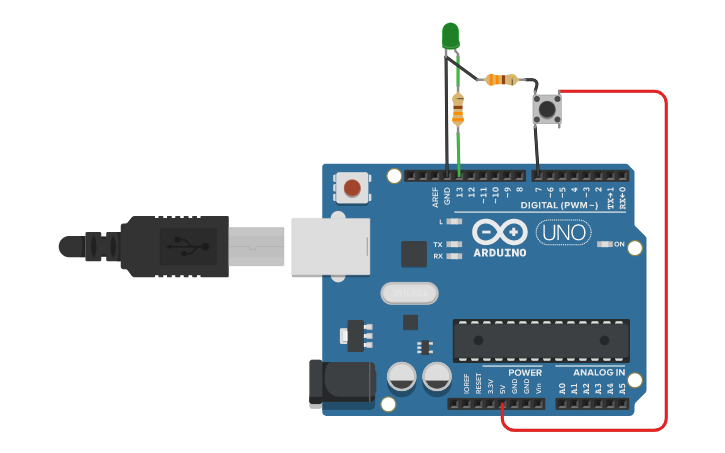 Circuit design Led con botón pulsador y Arduino Uno - Tinkercad