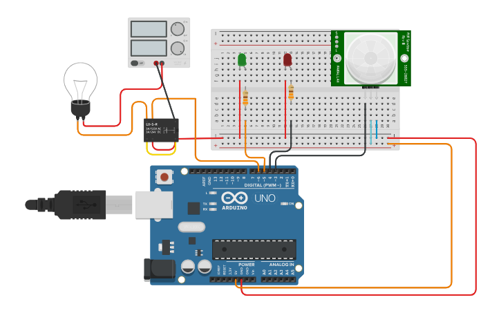 Circuit Design Lampu Otomatis Dengan Sensor Gerak Pir Arduino Tinkercad