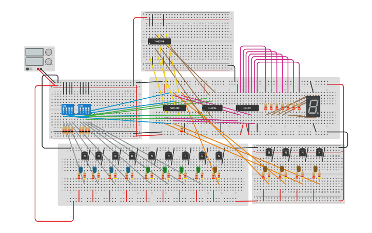 Circuit design TPTN - Q2 - 4_3 - Soustracteur parallèle intégré (Complément 2) | Tinkercad