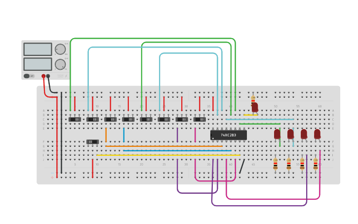 Circuit design 4 Bit-Binary Adder | Tinkercad