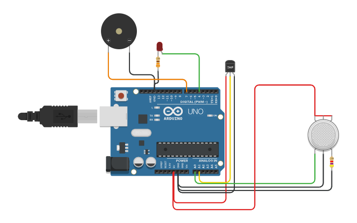 Circuit design FLAME AND SMOKE DETECTOR COMPONENT - Tinkercad