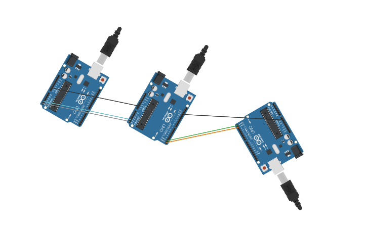 Circuit design Connect Three Arduino. using different protocal. - Tinkercad