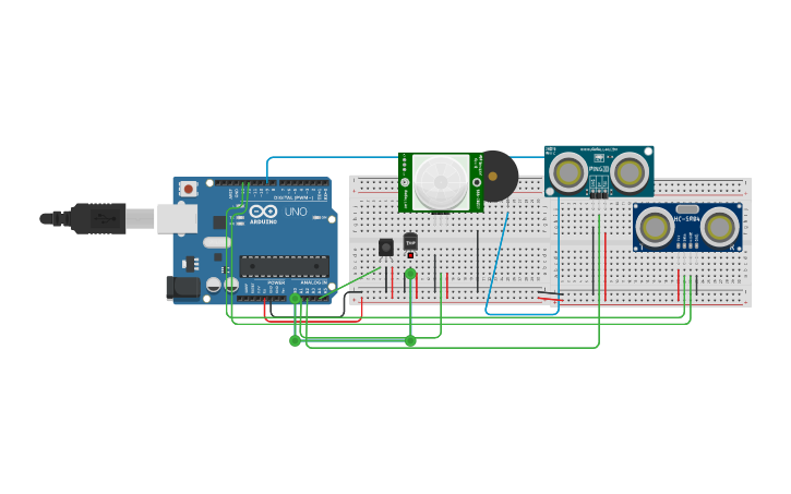 Circuit design alarma con sensores | Tinkercad