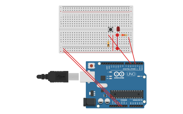 Circuit design Práctica 4 Entradas digitales con Arduino 1LED - Tinkercad