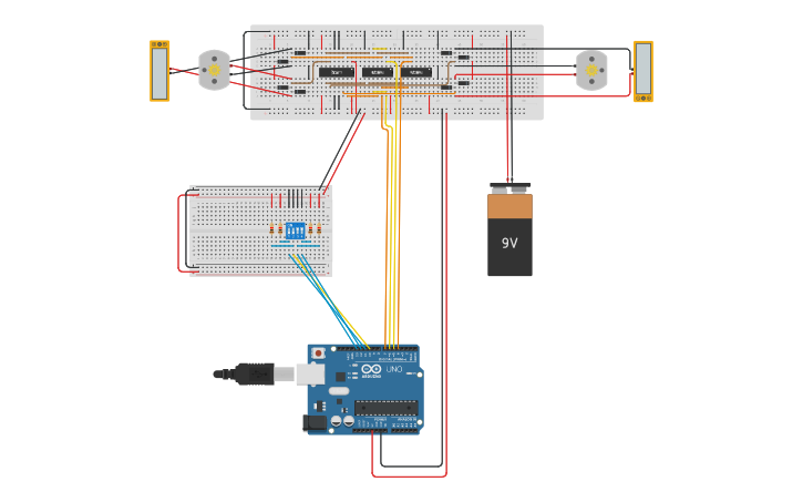 Circuit design Line Tracking Program (Partial) | Tinkercad Circuit design Line Tracking Program (Partial) | Tinkercad