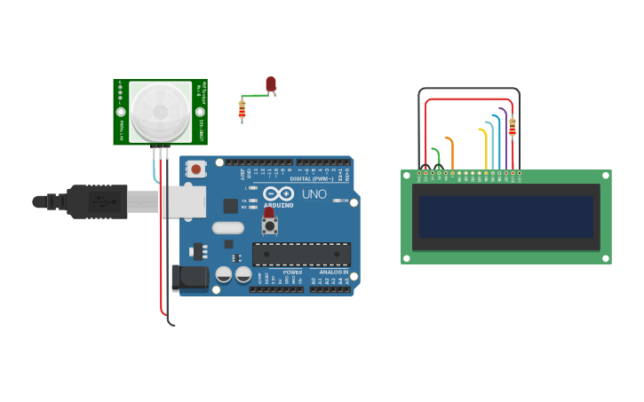 Circuit design PIR LCD - Tinkercad