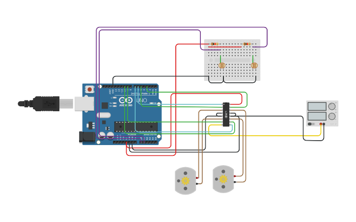 Circuit design Simulasi Line Follower | Tinkercad Circuit design Simulasi Line Follower | Tinkercad