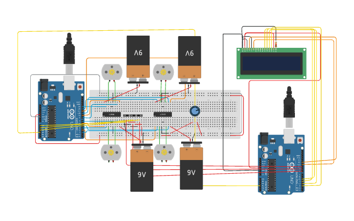 Circuit design 4 motors relay lcd - Tinkercad