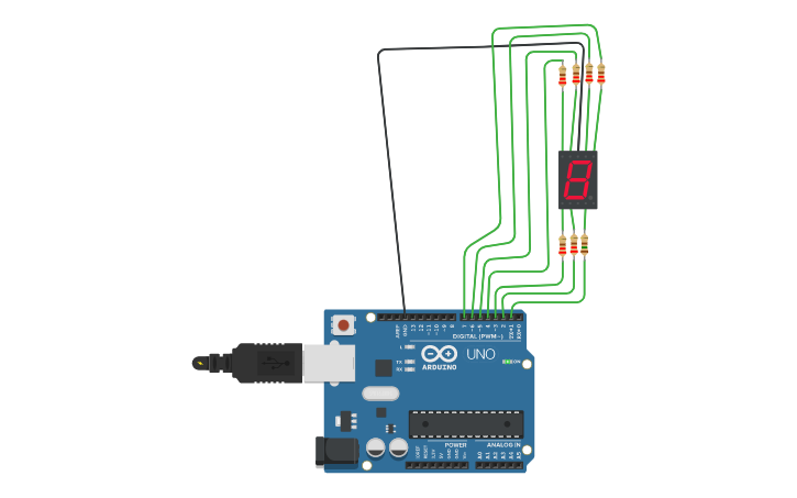 Circuit design Seven Segment LED - Tinkercad
