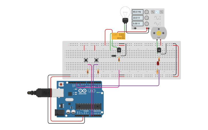 Circuit design Simulación Relevador y Transistor Tinkercad - Tinkercad