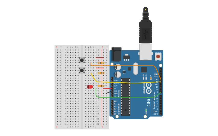 Circuit design Sesión 6 Operadores Logicos OR - Tinkercad
