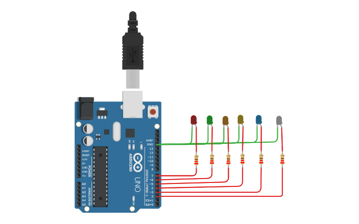 Circuit design LED Chaser(Train) Circuit - Tinkercad