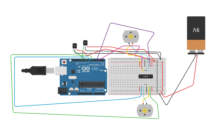 Circuit design edge detection robot using ir sensors - Tinkercad Circuit design edge detection robot using ir sensors - Tinkercad