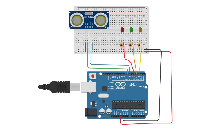 Circuit design ultrasonic sensor | Tinkercad