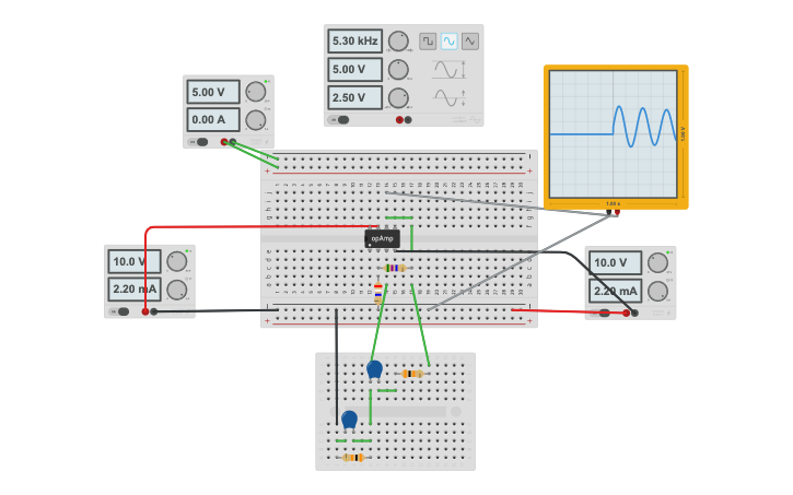 Circuit design wein bridge oscillator - Tinkercad