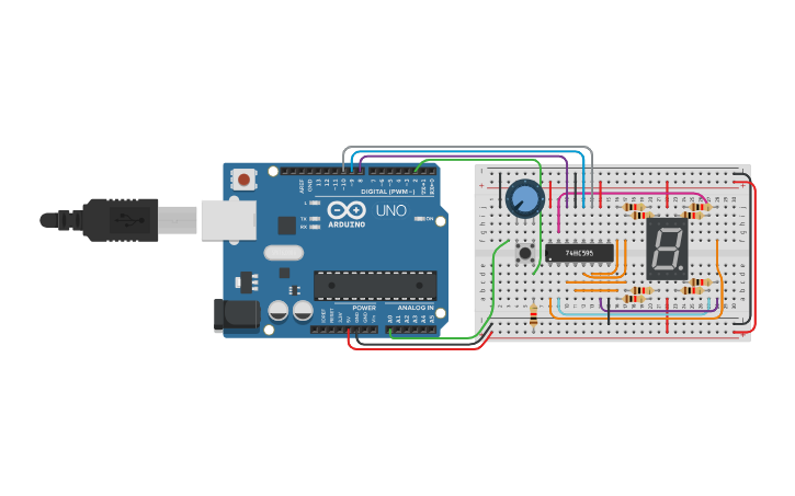 Circuit design Ejercicio 1: Siete Segmentos - Tinkercad