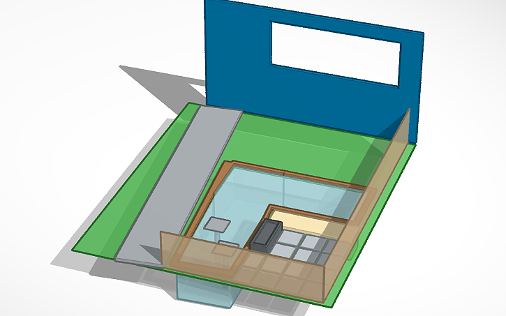 3D design olive pond with patio and fireplace - Tinkercad