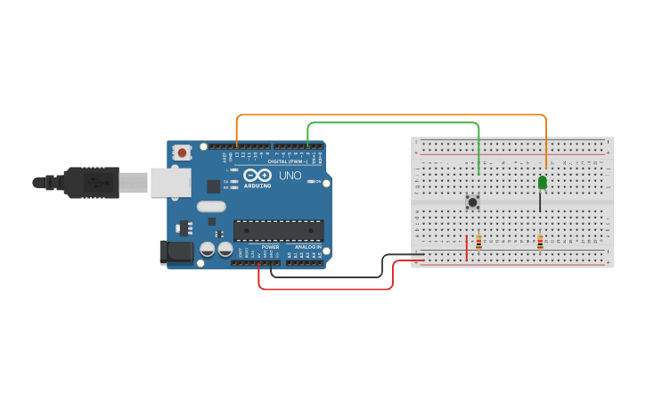Circuit design SIMPLE LED PUSHBUTTON - Tinkercad