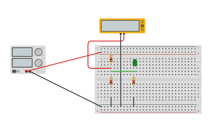 Circuit design voltage_divider+LED | Tinkercad