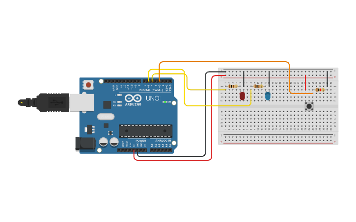 Circuit design push button LED - Tinkercad