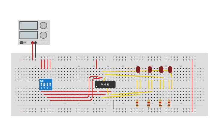 Circuit design GRAY CODE TO BINARY CODE CONVERTER - Tinkercad