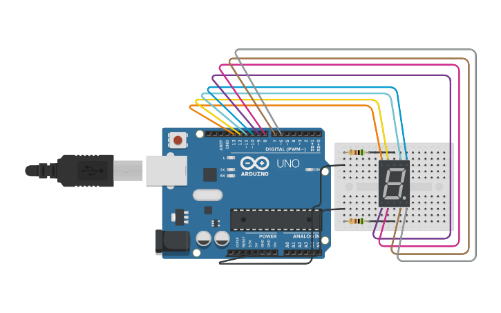 Circuit design Arduino 7 segment display - Tinkercad