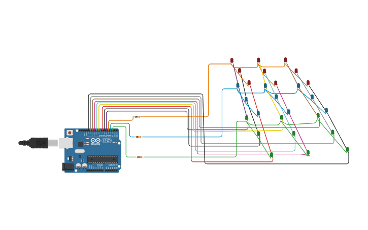 Circuit design 3x3x3 Led cube | Tinkercad