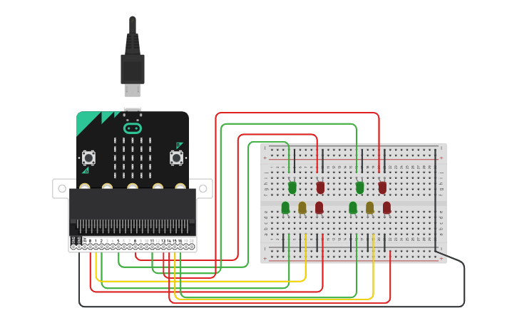 Circuit design Microbit semáforos - Tinkercad