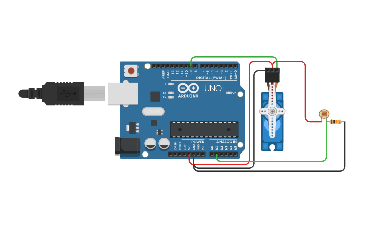 Circuit design Copy of Mover un Servo según un LDR en Arduino - Tinkercad