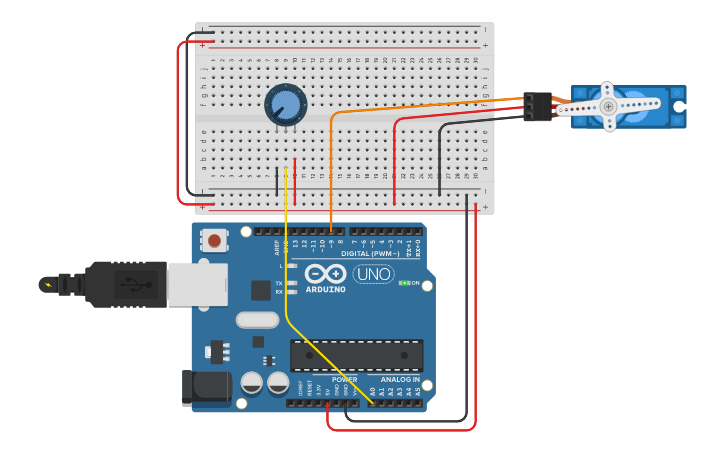 Circuit design Potentiometer Servo - Tinkercad