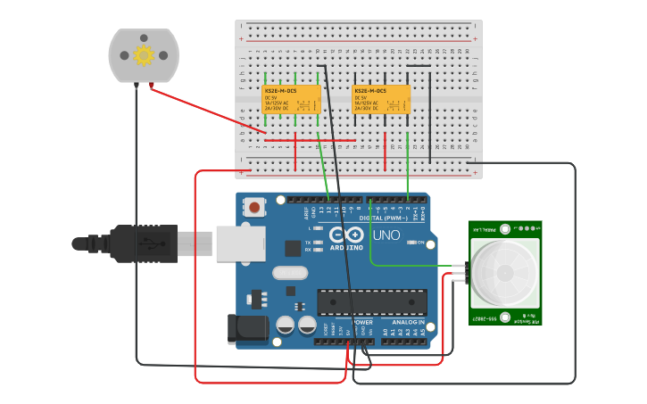 Circuit design Copy of PIR sensor and relay - Tinkercad