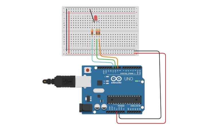 Circuit design RBG LED Color Mixing With Arduino | Tinkercad